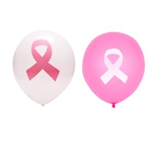 Llxieym 60 Pieces Pink Ribbon Balloons Breast Cancer Awareness Balloons Set for Party with 6 Rolls Ribbons (pink&white)