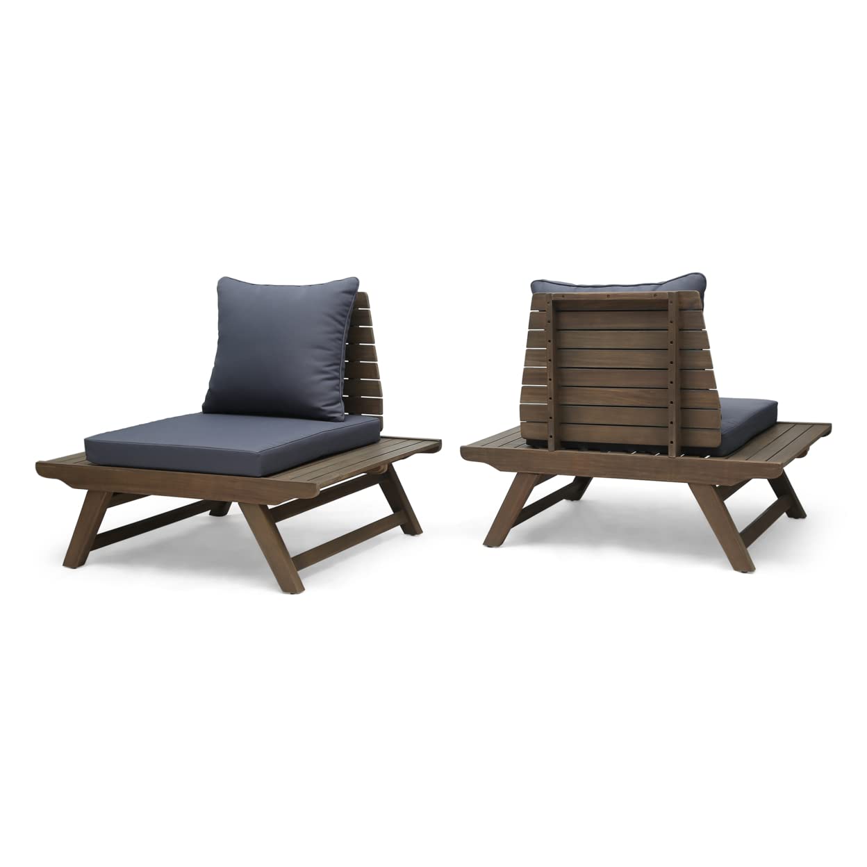 GDFStudio Outdoor Wooden Club Chairs with Cushions (Set of 2), White and Teak Finish