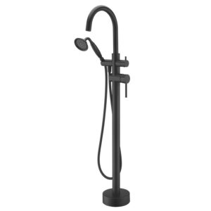 wowkk tub filler freestanding bathtub faucet black floor mounted brass bathroom tub faucets with hand shower