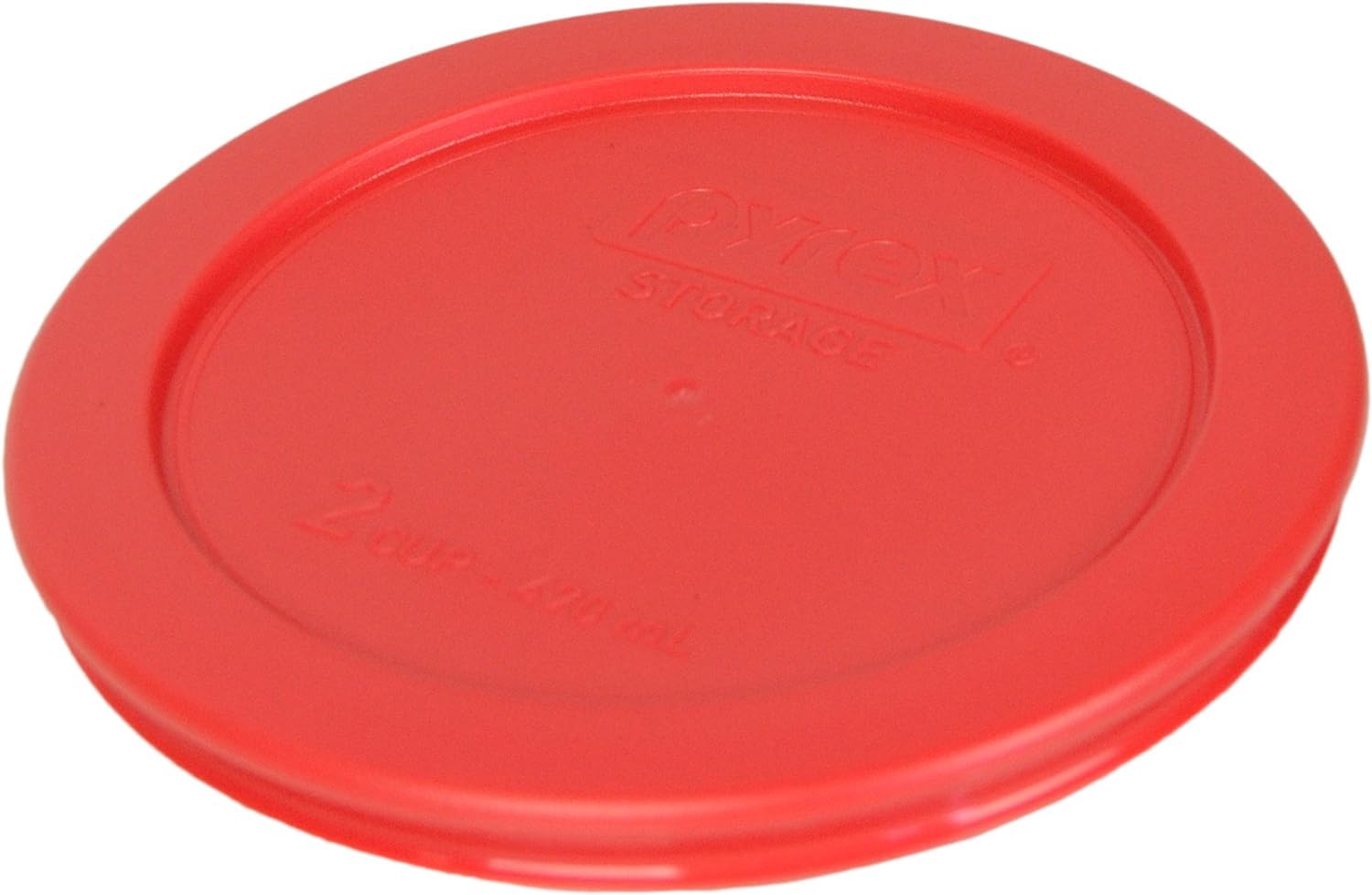 Pyrex 7200-PC Red 2 Cup Round Plastic Food Storage Lid, Made in USA - 4 Pack - Original Genuine Pyrex - Made in the USA