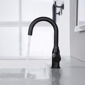 WOWOW Black Bathroom Faucet Stainless Steel Bar Faucet Single Handle Bar Sink Faucets High Arc Lavatory Sink Faucet Mixer Small Kitchen Tap Faucet with Supply Hoses