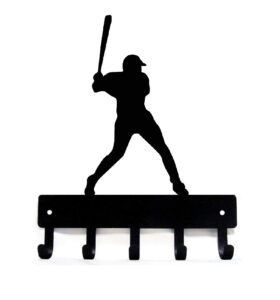 the metal peddler baseball batter sport - wall key holder - small 6 inch wide - made in usa; 5 storage hooks