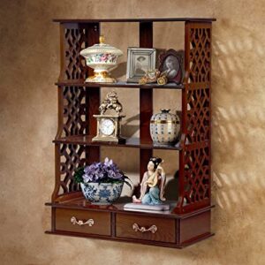 Design Toscano Chinese Chippendale-Style Triple Shelf Hardwood Curio, 33 Inch, walnut Finish