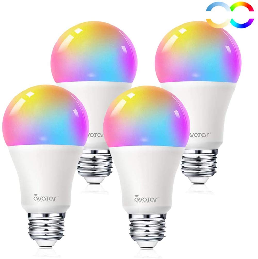 Avatar Controls 4 Pack Smart Light Bulbs, Alexa WiFi LED Bulbs Music Sync RGBCW Color Changing Lights, No Hub Required (E26 A19 8W)