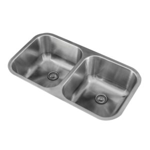 kabco kitchen sink, stainless, undermount, double bowl, 50/50, classic radius, 32-1/2" x 18-1/2" x 9", floedge seamless drain