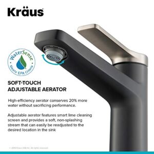 KRAUS Indy Single Handle Basin Bathroom Faucet in Spot Free Stainless Steel/Matte Black, KBF-1401SFSMB