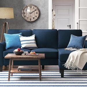 Serta Harmon Reversible Sectional Sofa, Modern L-Shaped Couch for Small Spaces, Soft Fabric Upholstery, Rolled Arm, Blue