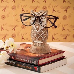 Eximious India White Elephant Gifts for Adults Him Her Wooden Owl Glasses Holder Stand Reading Nightstand Eyeglass Retainer Mom Dad Car SPWW19