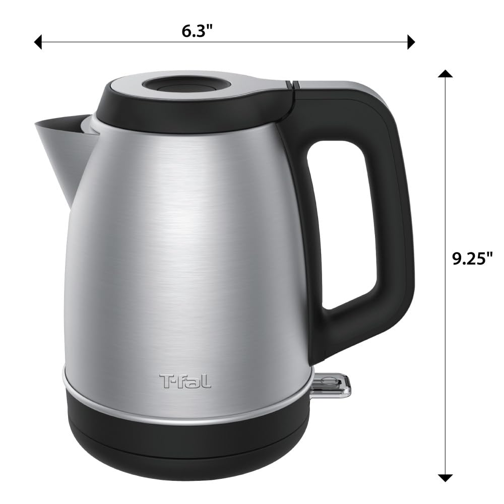 T-fal Element Stainless Steel Electric Kettle 1.7 Liter, Fast boiling 78 sec, Easy to use, Easy lid opening, 1500 Watts, Removable Anti-Scale Filter, Precision Pouring, Silver and Black