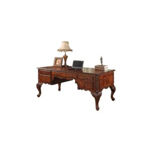 best master furniture carlisle executive traditional office desk with hand carved designs, walnut