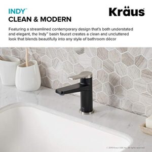 KRAUS Indy Single Handle Basin Bathroom Faucet in Spot Free Stainless Steel/Matte Black, KBF-1401SFSMB