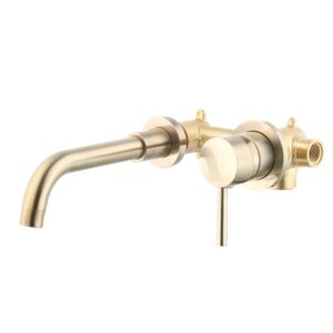 modern bathroom wall mounted faucet 360 °swivel spout single handle bathtub faucets for wall 2 hole mount brushed golden tap brass leekayer