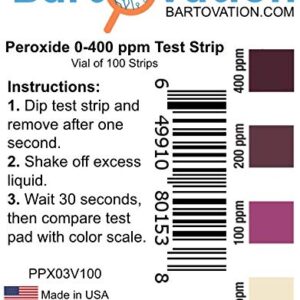 Hydrogen Peroxide H2O2 Test Strips, 0-400 ppm [Vial of 100 Strips]