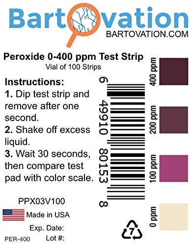 Hydrogen Peroxide H2O2 Test Strips, 0-400 ppm [Vial of 100 Strips]