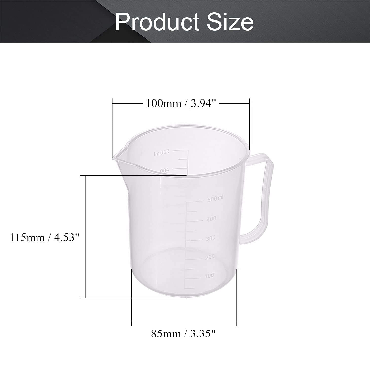 Othmro Measuring Cup 500ml PP Plastic Graduated Beaker Transparent for Lab Kitchen Liquids 5pcs