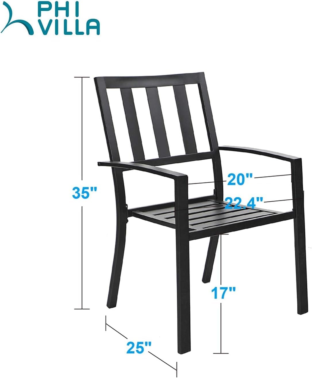 PHI VILLA Wrought Iron Patio Outdoor Dining Chairs, Portable Black Outdoor Patio Chairs Set of 4, Stackable Indoor Outdoor Bistro Deck Metal Chairs for Garden Backyard Lawn, Support 300 lbs