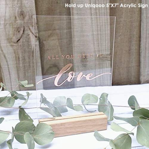 UNIQOOO 5 Pack Wood Table Number Stands | 1/8” Thick Acrylic Sign Holders | Oak Wood Display Stands | Place Card Holder, Perfect for Retail Shop Wedding Dinner Party, Events Decoration, Retail Shop