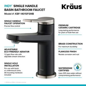 KRAUS Indy Single Handle Basin Bathroom Faucet in Spot Free Stainless Steel/Matte Black, KBF-1401SFSMB