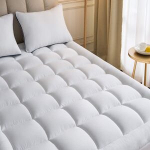 niagara mattress topper twin xl extra long quilted back pain relief plush down alternative pillow top fitted skirt protector cooling mattress pad deep pocket fits 20 inches soft white (39x80 inches)