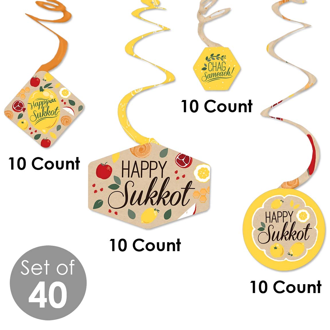 Big Dot of Happiness Sukkot - Sukkah Jewish Holiday Hanging Decor - Party Decoration Swirls - Set of 40