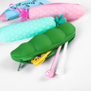 2-Pack Silicone Pencil Holder, Cute Zipper Case Makeup Bag Organizer Stationery Purse Wallet Cosmetic Brush Bags (Pineapple+Pea)