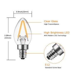 DORESshop C7 Mini Candelabra LED Bulb, LED Filament Night Bulb, Christmas Light Bulbs, 2W (20W Equivalent), E12 Candelabra Base, No Dimmable, Perfect for Holiday, Christmas, Home Decorative, 4Pack