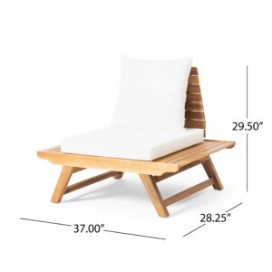 GDFStudio Outdoor Wooden Club Chairs with Cushions (Set of 2), White and Teak Finish