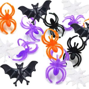 Halloween Spider Rings Bat Ring 150 Pcs, Fake Plastic Glow-in-The-Dark Women Finger Bat Ring Trick or Treat Toy Gifts for Kids Halloween Costume Accessories Party Decoration Black Purple Orange