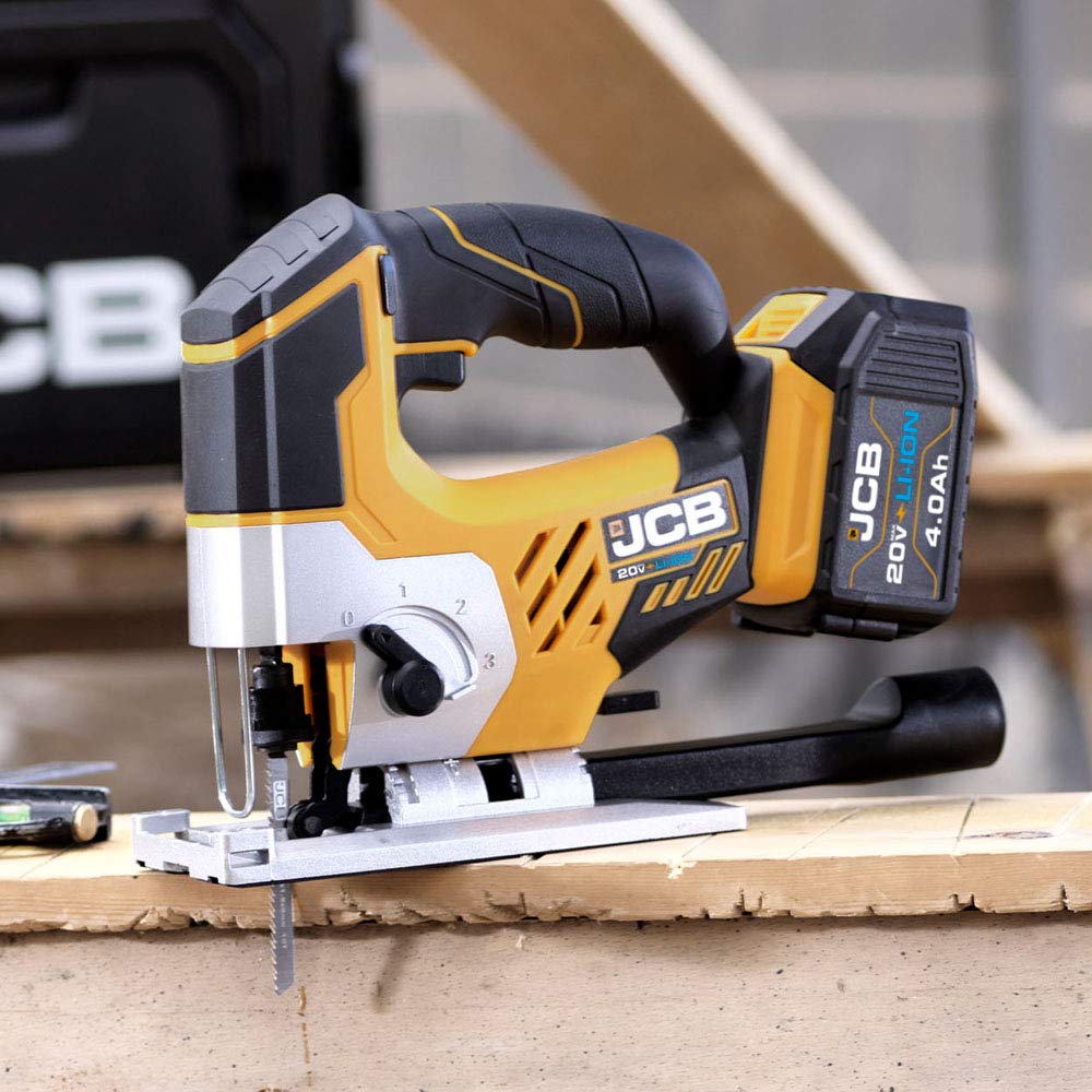 JCB Tools - JCB 20V Cordless Jigsaw Power Tool T-Shank Blades - No Battery - For Home Improvements, Scrollwork, Curved Edges, Difficult Shapes - With LED Light, Dust Blower and Vacuum Attachment