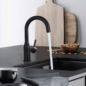 WOWOW Black Bathroom Faucet Stainless Steel Bar Faucet Single Handle Bar Sink Faucets High Arc Lavatory Sink Faucet Mixer Small Kitchen Tap Faucet with Supply Hoses