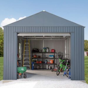 Sojag 12' x 30' Everest Galvalume Steel with Extra Tall Walls Garage Storage Building, Charcoal