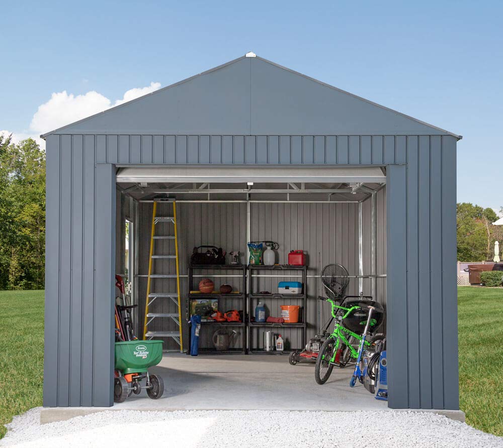 Sojag 12' x 30' Everest Galvalume Steel with Extra Tall Walls Garage Storage Building, Charcoal