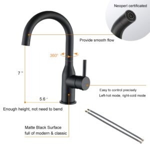 WOWOW Black Bathroom Faucet Stainless Steel Bar Faucet Single Handle Bar Sink Faucets High Arc Lavatory Sink Faucet Mixer Small Kitchen Tap Faucet with Supply Hoses