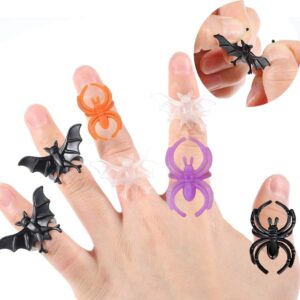 Halloween Spider Rings Bat Ring 150 Pcs, Fake Plastic Glow-in-The-Dark Women Finger Bat Ring Trick or Treat Toy Gifts for Kids Halloween Costume Accessories Party Decoration Black Purple Orange