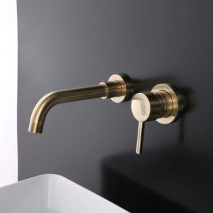 Modern Bathroom Wall Mounted Faucet 360 °Swivel Spout Single Handle Bathtub Faucets for Wall 2 Hole Mount Brushed Golden Tap Brass Leekayer