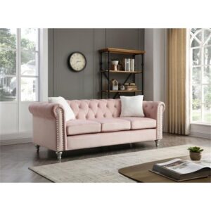 Glory Furniture Raisa Velvet Sofa in Pink