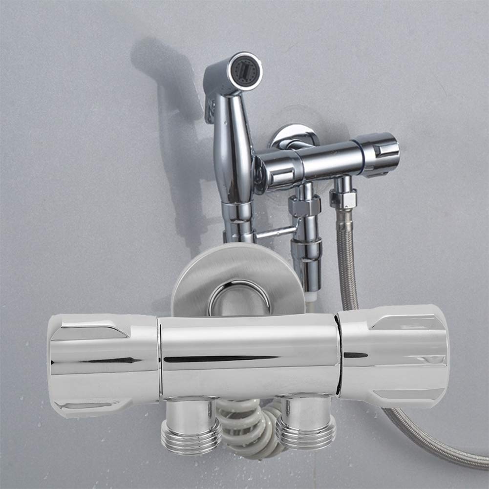 ViaGasaFamido Double Switch Outlet Angle Valve Toilet Bidet Shower Faucet Bathroom Accessories Outlet Angle Valve G1/2 Copper with Double Outlet Shut Off Valves