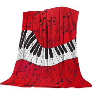 love - home cozy flannel blanket for couch/bed/office/travel 40 x 50 inches, piano key music notes red background - luxury soft warm throw blanket for children/parents