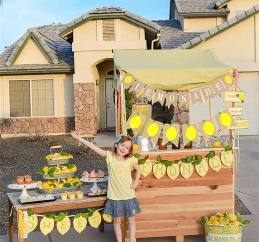 LaVenty Burlap Lemonade Banner for Lemonade Stand Decorations Lemonade Sign Lemon Party Decor, Lemon Garland Summer Lemon Themed Bridal Shower