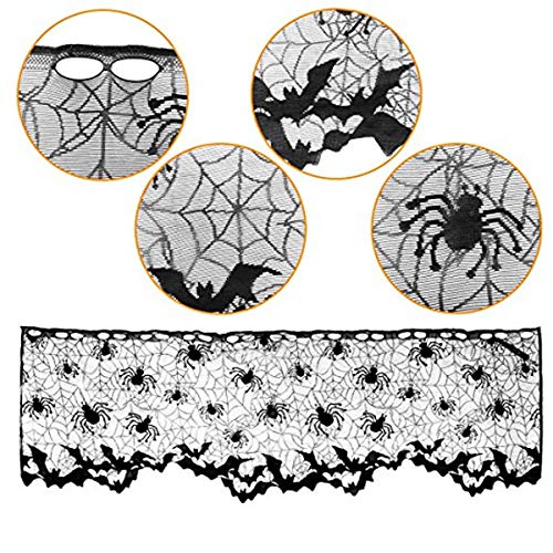 HIPIHOM 2Pcs Halloween Lampshades Black Lace Spider Window Wag Fireplace Mantle Scarf for Halloween Home Decor, 18 X 60 inch