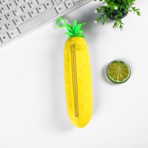 2-Pack Silicone Pencil Holder, Cute Zipper Case Makeup Bag Organizer Stationery Purse Wallet Cosmetic Brush Bags (Pineapple+Pea)