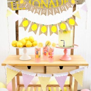 LaVenty Burlap Lemonade Banner for Lemonade Stand Decorations Lemonade Sign Lemon Party Decor, Lemon Garland Summer Lemon Themed Bridal Shower