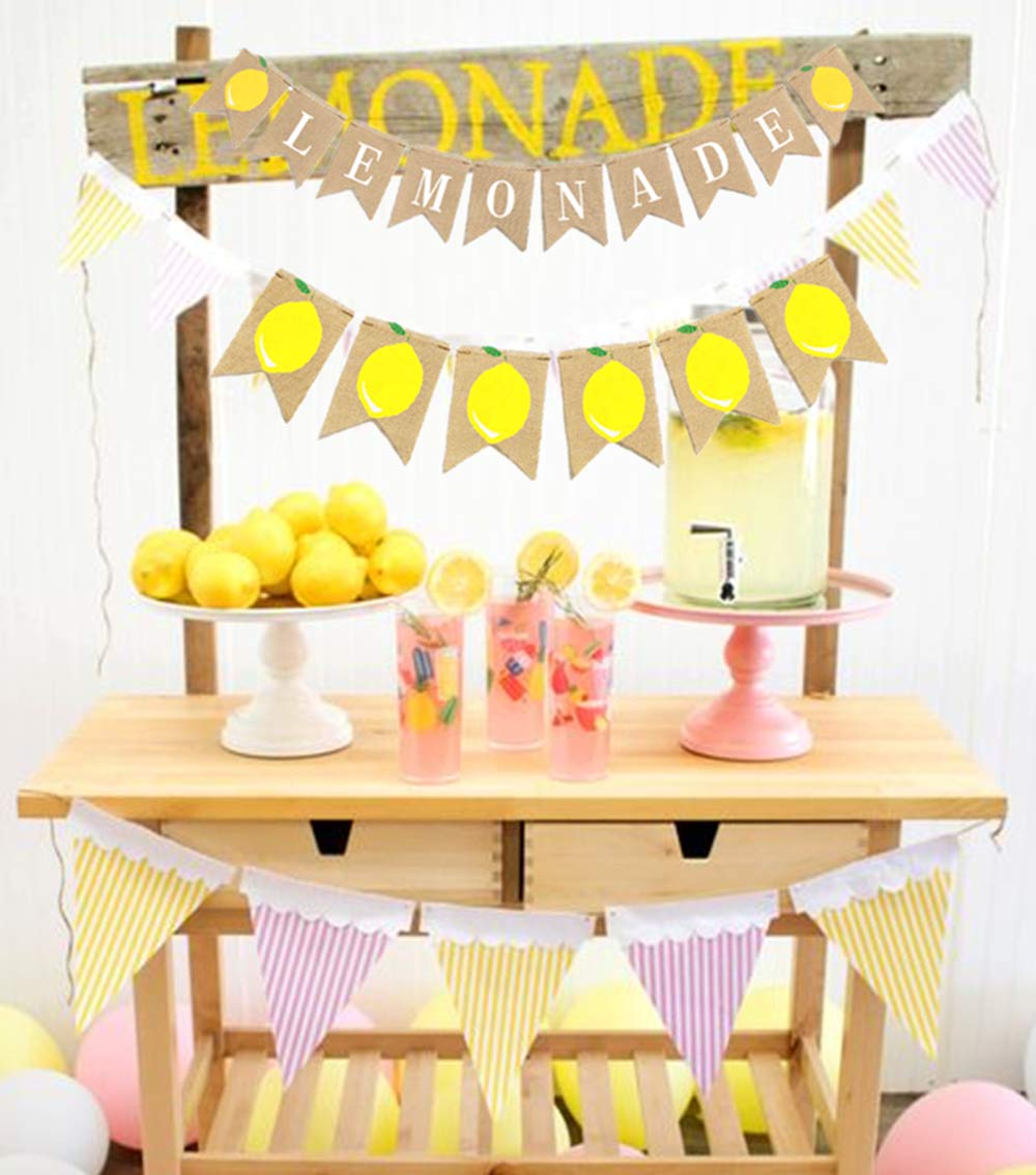 LaVenty Burlap Lemonade Banner for Lemonade Stand Decorations Lemonade Sign Lemon Party Decor, Lemon Garland Summer Lemon Themed Bridal Shower