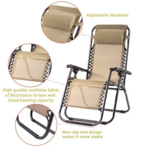 Zero Gravity Chair Patio Chair Lounge Chair Chaise Recliner Outdoor Folding Adjustable Heavy Duty Zero Gravity Chair with Cup Holder and Pillows for Patio, Pool, Beach, Lawn, Deck, Yard Tan