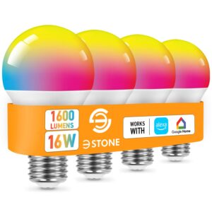 3stone 4pcs smart light bulbs 1600 lumens wifi led color changing a21 bulb 100w equivalent dimmable 2700k-6500k rgbcw, tunable white works with alexa, google home 2.4ghz only, no hub required (4)