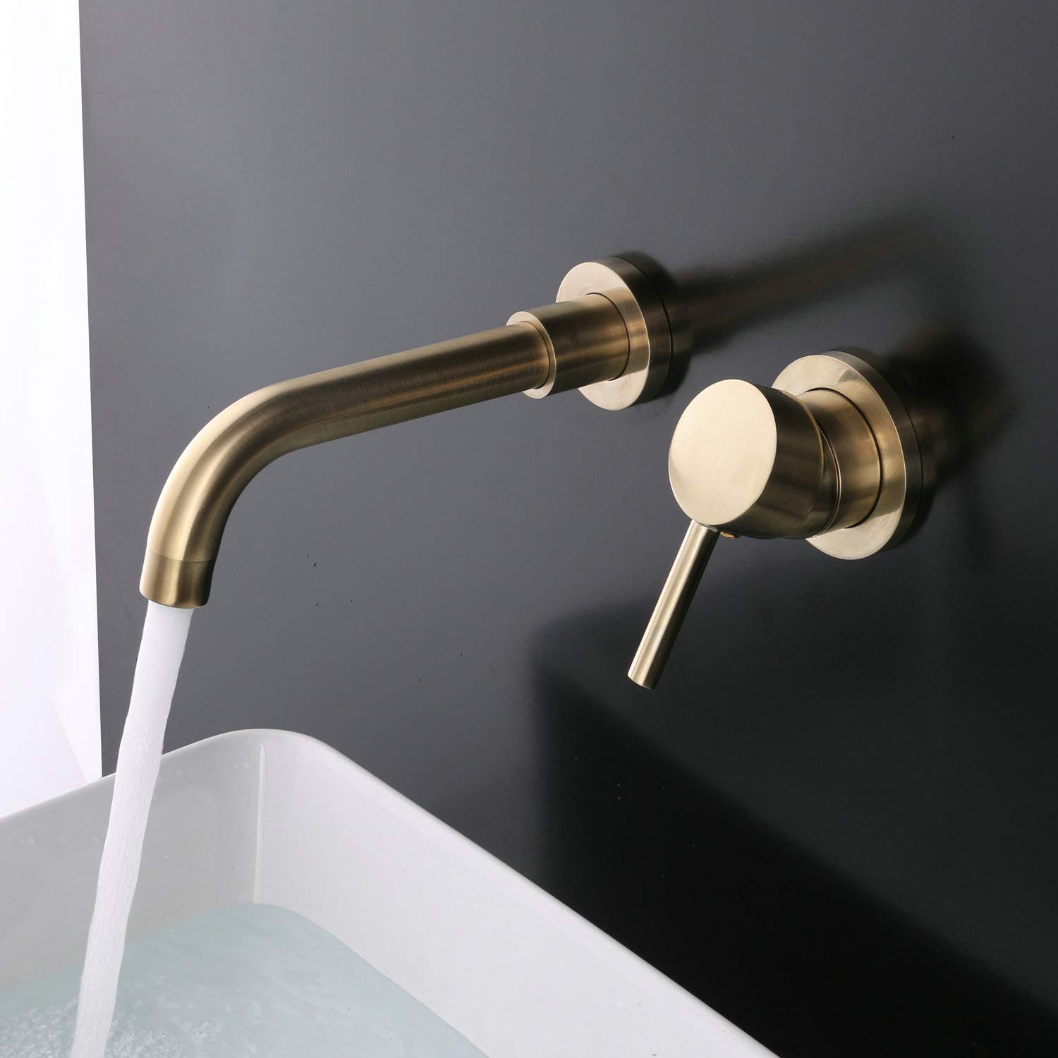 Modern Bathroom Wall Mounted Faucet 360 °Swivel Spout Single Handle Bathtub Faucets for Wall 2 Hole Mount Brushed Golden Tap Brass Leekayer