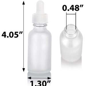 JUVITUS 1 oz Frosted Clear Glass Boston Round Bottle with White Dropper (24 pack) + Funnel