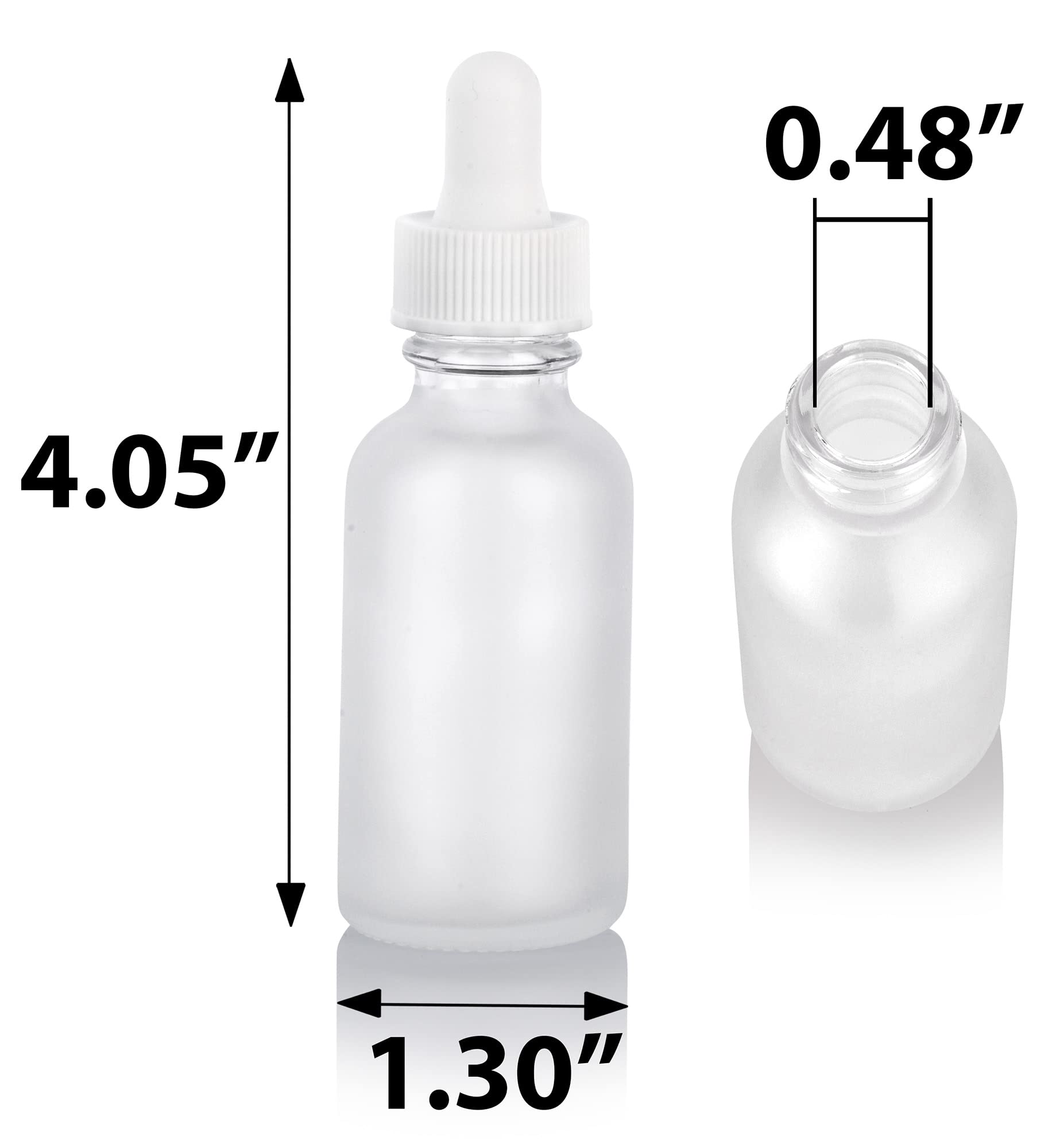 JUVITUS 1 oz Frosted Clear Glass Boston Round Bottle with White Dropper (24 pack) + Funnel