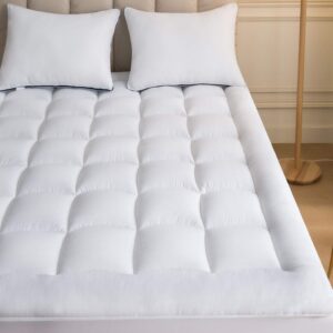 Niagara Mattress Topper Twin XL Extra Long Quilted Back Pain Relief Plush Down Alternative Pillow Top Fitted Skirt Protector Cooling Mattress Pad Deep Pocket Fits 20 Inches Soft White (39x80 Inches)