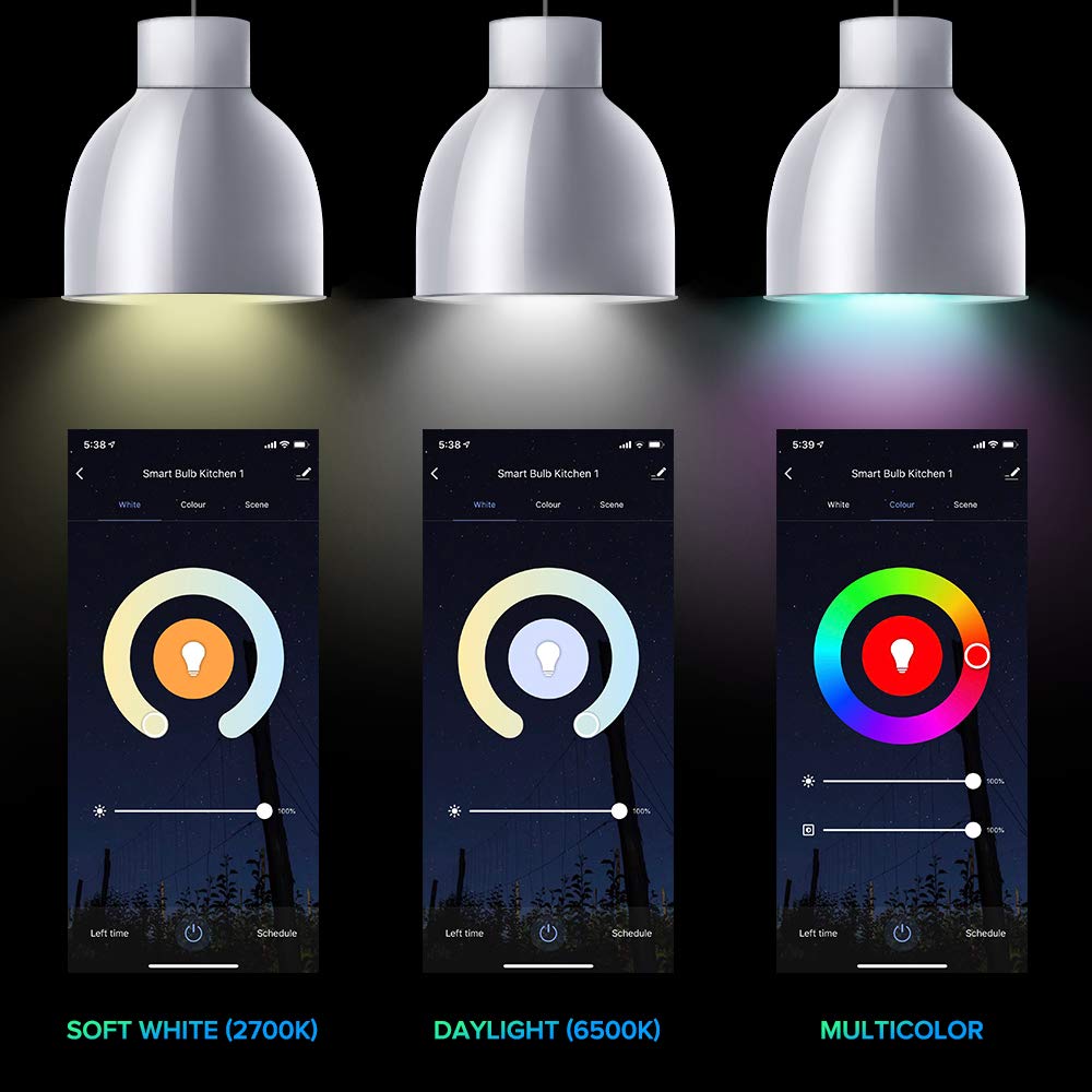 3Stone 4Pcs Smart Light Bulbs 1600 Lumens WiFi LED Color Changing A21 Bulb 100W Equivalent Dimmable 2700K-6500K RGBCW, Tunable White Works with Alexa, Google Home 2.4Ghz Only, No Hub Required (4)